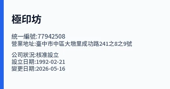 極印坊的照片-統編 77942508(臺中市) 公司登記資料與營業項目詳細圖表