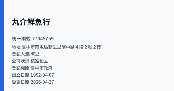 丸介鮮魚行的照片-統編 77945759(臺中市) 公司登記資料與營業項目詳細圖表