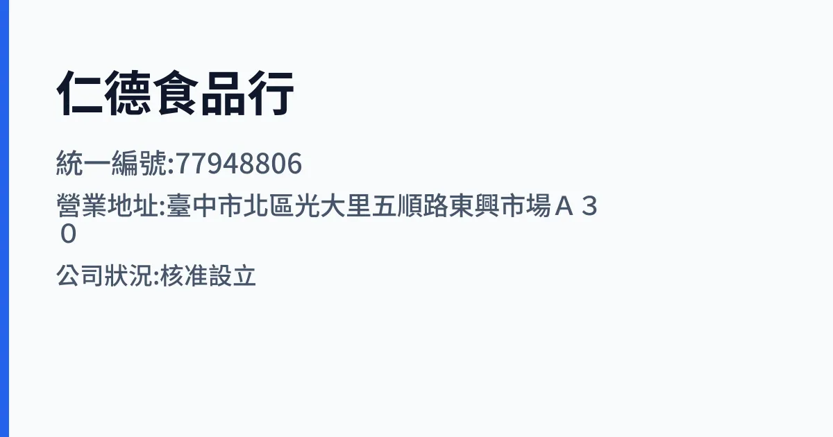 仁德食品行 - 統編 77948806(臺中市) 公司登記資料與營業項目詳細圖表