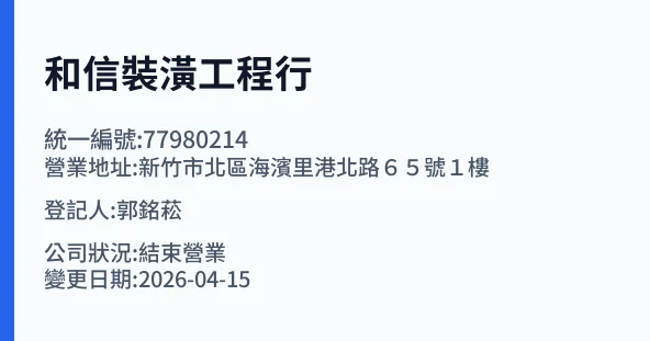 和信裝潢工程行的照片-統編 77980214(新竹市) 公司登記資料與營業項目詳細圖表