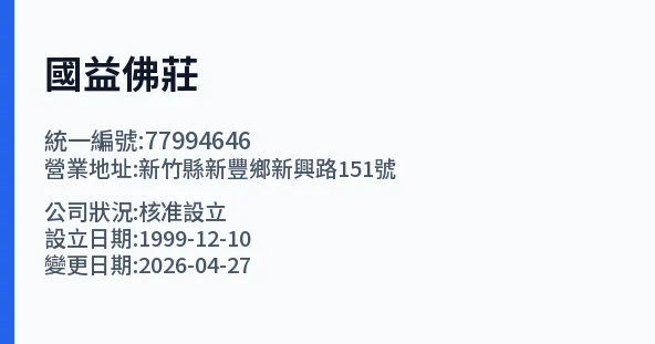 國益佛莊的照片-統編 77994646(新竹縣) 公司登記資料與營業項目詳細圖表