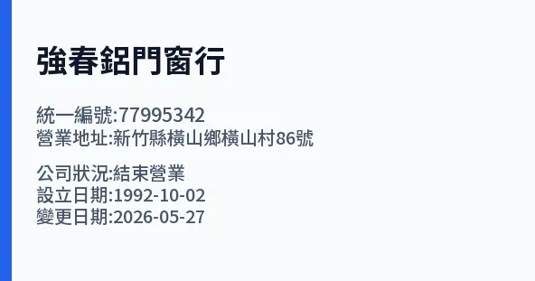 強春鋁門窗行的照片-統編 77995342(新竹縣) 公司登記資料與營業項目詳細圖表