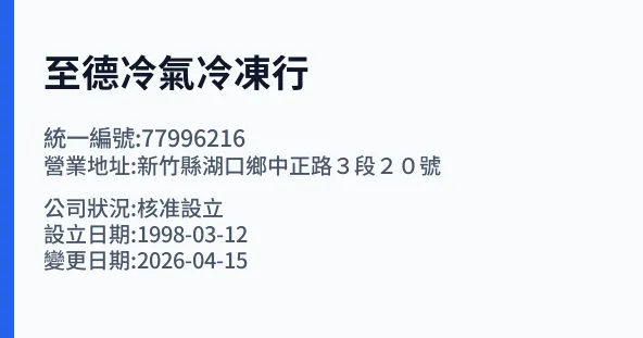 至德冷氣冷凍行的照片-統編 77996216(新竹縣) 公司登記資料與營業項目詳細圖表
