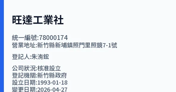 旺達工業社的照片-統編 78000174(新竹縣) 公司登記資料與營業項目詳細圖表