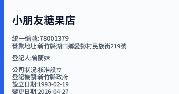 小朋友糖果店的照片-統編 78001379(新竹縣) 公司登記資料與營業項目詳細圖表