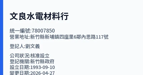 文良水電材料行的照片-統編 78007850(新竹縣) 公司登記資料與營業項目詳細圖表