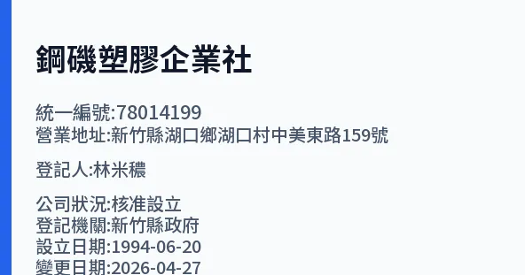 鋼磯塑膠企業社的照片-統編 78014199(新竹縣) 公司登記資料與營業項目詳細圖表