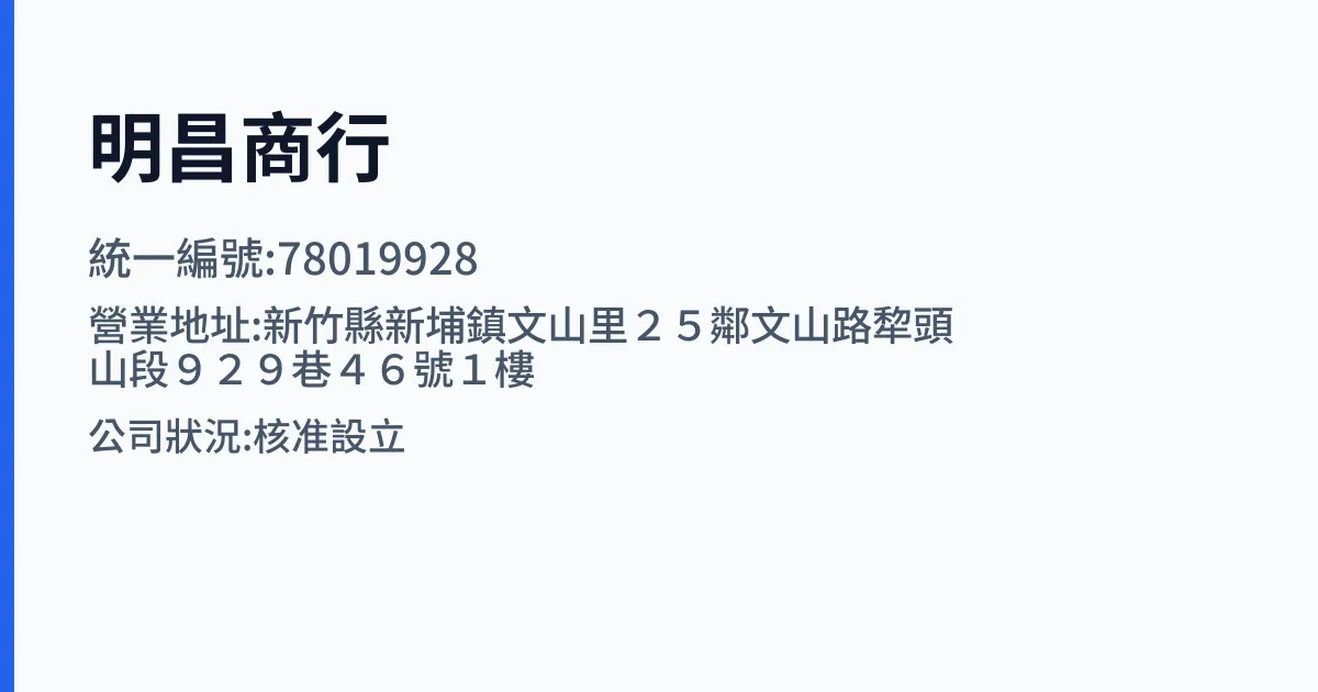 明昌商行 - 統編 78019928(新竹縣) 公司登記資料與營業項目詳細圖表