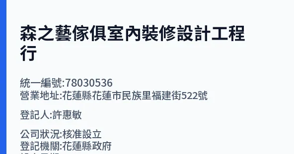 森之藝傢俱室內裝修設計工程行的照片-統編 78030536(花蓮縣) 公司登記資料與營業項目詳細圖表