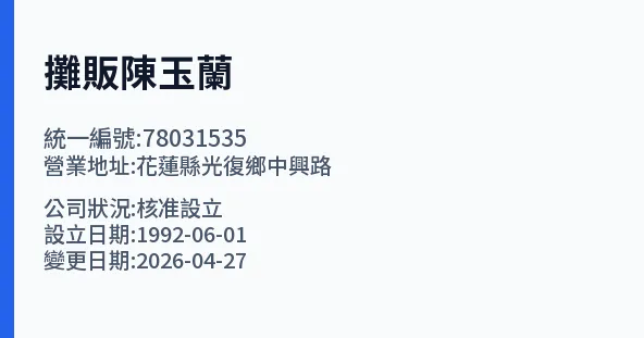 攤販陳玉蘭的照片-統編 78031535(花蓮縣) 公司登記資料與營業項目詳細圖表