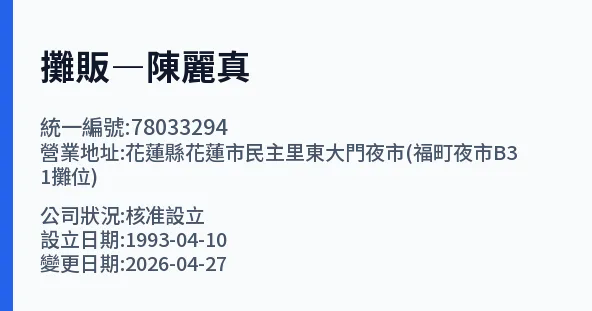 攤販―陳麗真的照片-統編 78033294(花蓮縣) 公司登記資料與營業項目詳細圖表