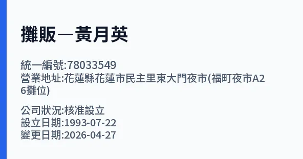 攤販―黃月英的照片-統編 78033549(花蓮縣) 公司登記資料與營業項目詳細圖表