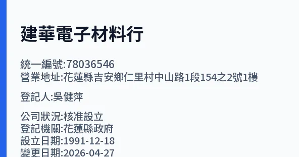 建華電子材料行的照片-統編 78036546(花蓮縣) 公司登記資料與營業項目詳細圖表