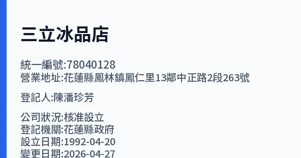 三立冰品店的照片-統編 78040128(花蓮縣) 公司登記資料與營業項目詳細圖表