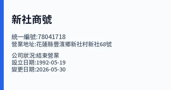 新社商號的照片-統編 78041718(花蓮縣) 公司登記資料與營業項目詳細圖表