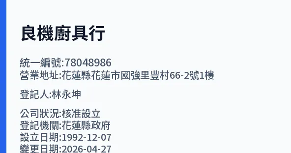 良機廚具行的照片-統編 78048986(花蓮縣) 公司登記資料與營業項目詳細圖表