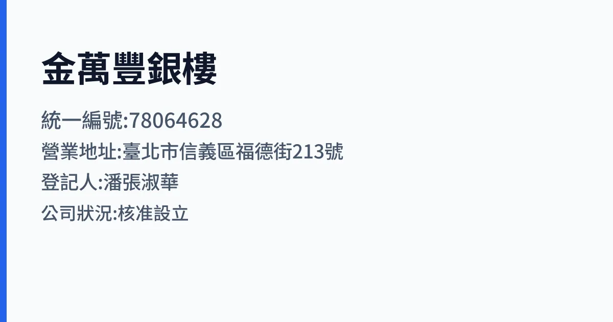 金萬豐銀樓 - 統編 78064628(臺北市) 公司登記資料與營業項目詳細圖表