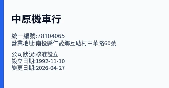 中原機車行的照片-統編 78104065(南投縣) 公司登記資料與營業項目詳細圖表