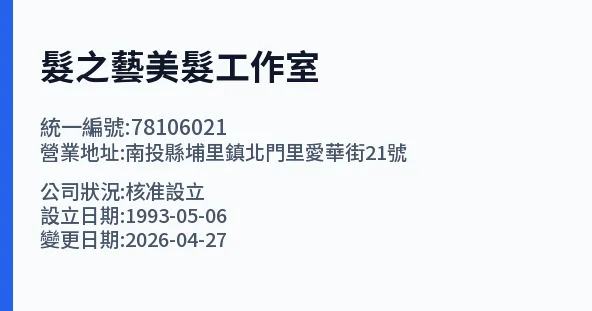 髮之藝美髮工作室的照片-統編 78106021(南投縣) 公司登記資料與營業項目詳細圖表