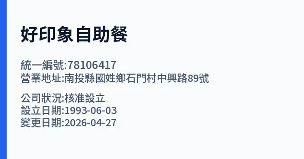 好印象自助餐的照片-統編 78106417(南投縣) 公司登記資料與營業項目詳細圖表