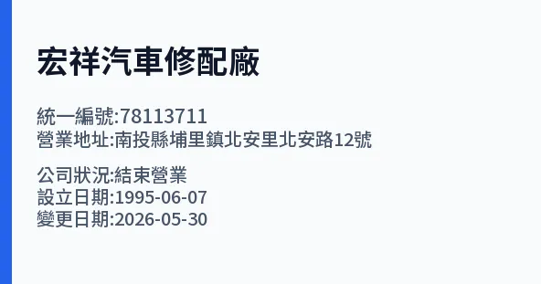宏祥汽車修配廠的照片-統編 78113711(南投縣) 公司登記資料與營業項目詳細圖表