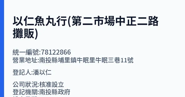 以仁魚丸行(第二市場中正二路攤販)的照片-統編 78122866(南投縣) 公司登記資料與營業項目詳細圖表