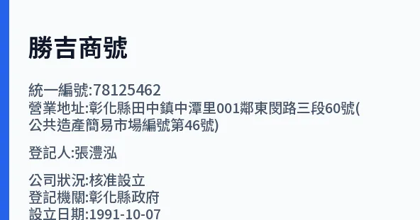 勝吉商號的照片-統編 78125462(彰化縣) 公司登記資料與營業項目詳細圖表