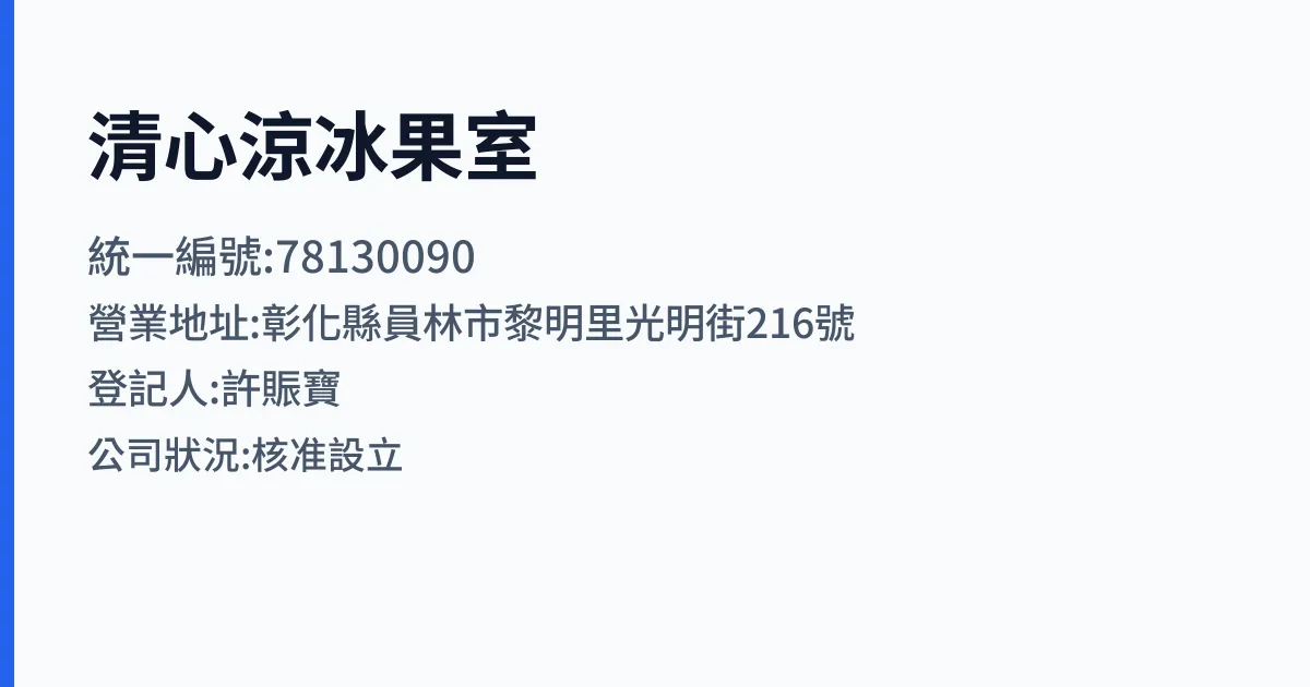 清心涼冰果室 - 統編 78130090(彰化縣) 公司登記資料與營業項目詳細圖表