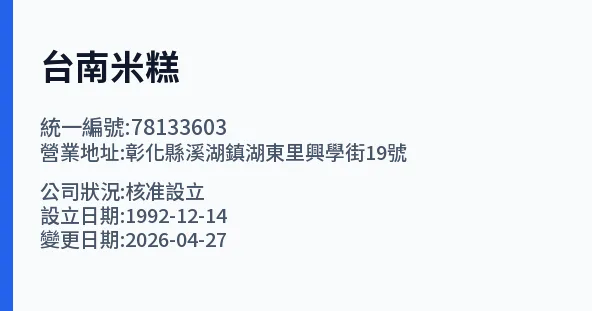 台南米糕的照片-統編 78133603(彰化縣) 公司登記資料與營業項目詳細圖表