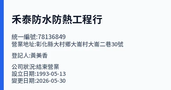 禾泰防水防熱工程行的照片-統編 78136849(彰化縣) 公司登記資料與營業項目詳細圖表