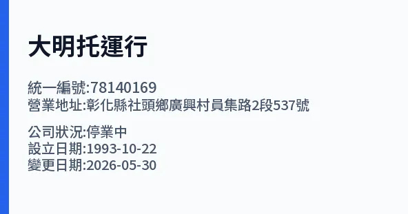 大明托運行的照片-統編 78140169(彰化縣) 公司登記資料與營業項目詳細圖表