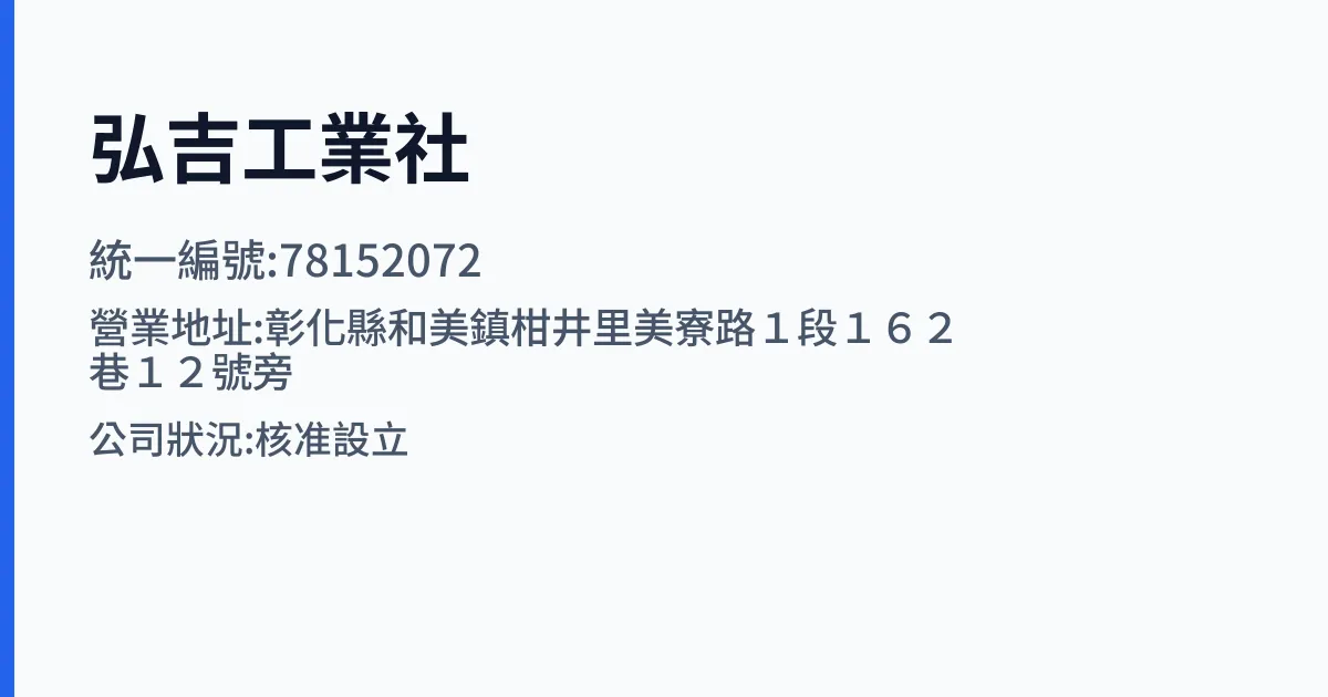 弘吉工業社 - 統編 78152072(彰化縣) 公司登記資料與營業項目詳細圖表
