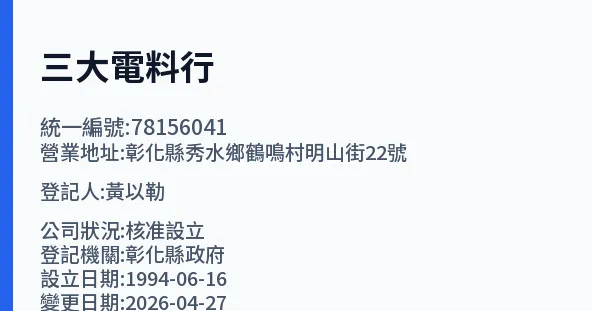 三大電料行的照片-統編 78156041(彰化縣) 公司登記資料與營業項目詳細圖表