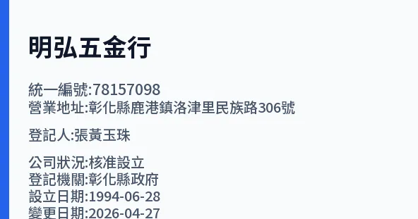 明弘五金行的照片-統編 78157098(彰化縣) 公司登記資料與營業項目詳細圖表