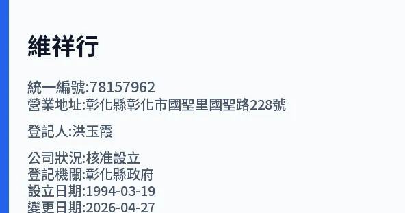 維祥行的照片-統編 78157962(彰化縣) 公司登記資料與營業項目詳細圖表