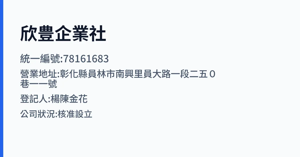 欣豊企業社 - 統編 78161683(彰化縣) 公司登記資料與營業項目詳細圖表