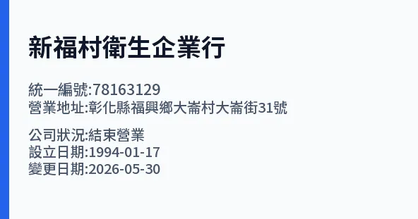 新福村衛生企業行的照片-統編 78163129(彰化縣) 公司登記資料與營業項目詳細圖表