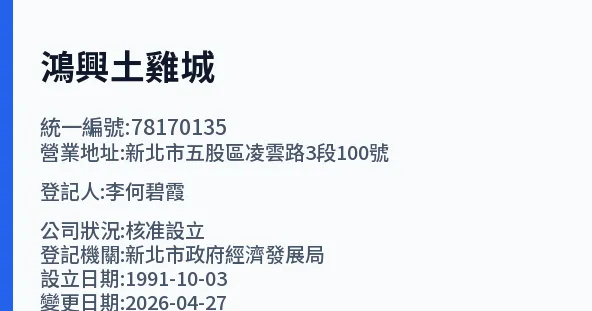鴻興土雞城的照片-統編 78170135(新北市) 公司登記資料與營業項目詳細圖表