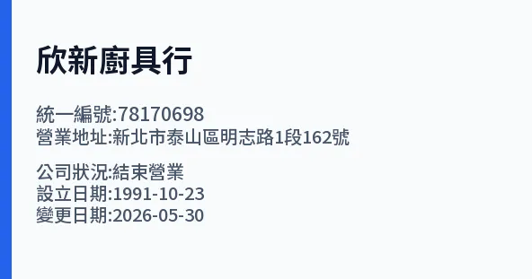 欣新廚具行的照片-統編 78170698(新北市) 公司登記資料與營業項目詳細圖表
