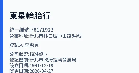 東星輪胎行的照片-統編 78171922(新北市) 公司登記資料與營業項目詳細圖表