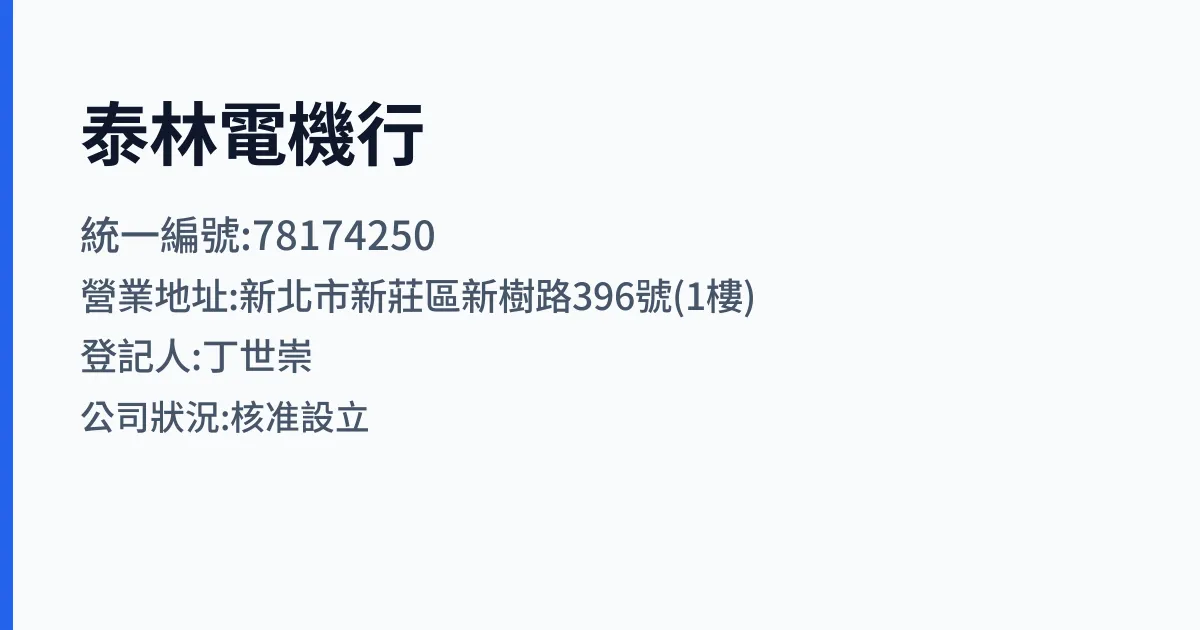 泰林電機行 - 統編 78174250(新北市) 公司登記資料與營業項目詳細圖表