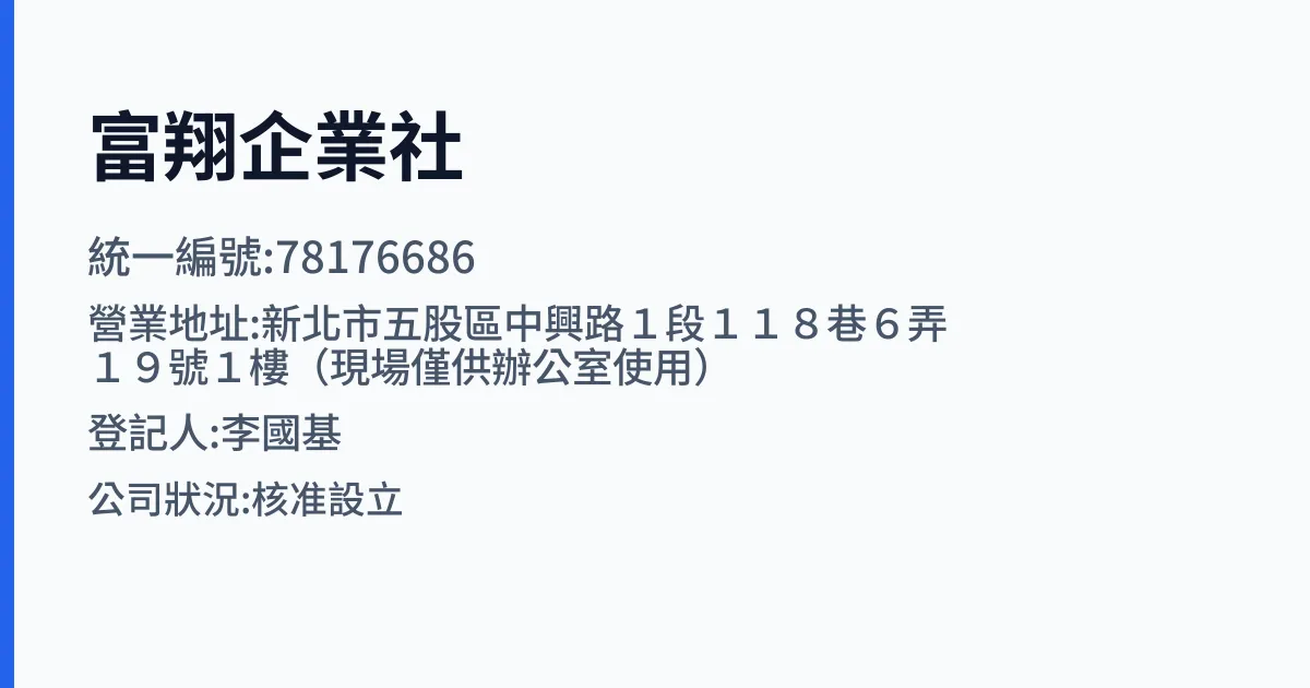 富翔企業社 - 統編 78176686(新北市) 公司登記資料與營業項目詳細圖表