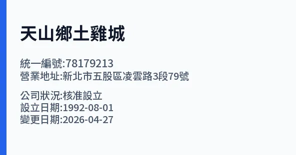 天山鄉土雞城的照片-統編 78179213(新北市) 公司登記資料與營業項目詳細圖表