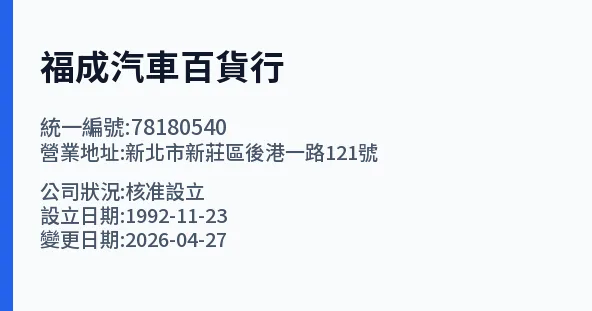 福成汽車百貨行的照片-統編 78180540(新北市) 公司登記資料與營業項目詳細圖表