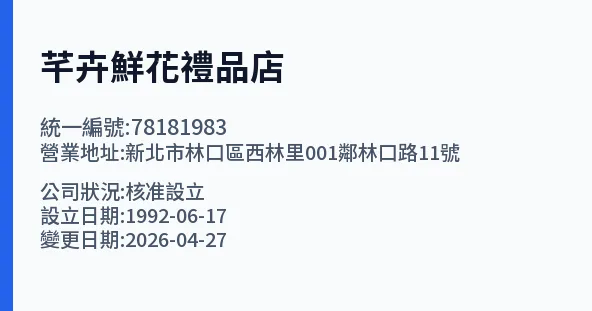 芊卉鮮花禮品店的照片-統編 78181983(新北市) 公司登記資料與營業項目詳細圖表