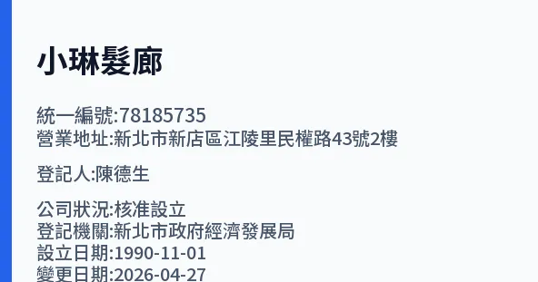 小琳髮廊的照片-統編 78185735(新北市) 公司登記資料與營業項目詳細圖表