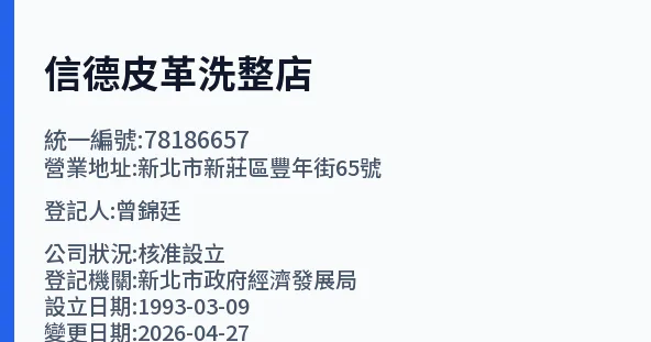 信德皮革洗整店的照片-統編 78186657(新北市) 公司登記資料與營業項目詳細圖表