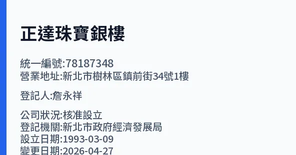 正達珠寶銀樓的照片-統編 78187348(新北市) 公司登記資料與營業項目詳細圖表