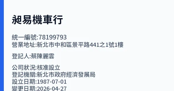 昶易機車行的照片-統編 78199793(新北市) 公司登記資料與營業項目詳細圖表