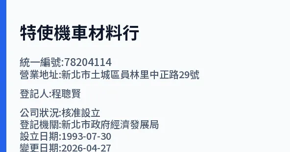 特使機車材料行的照片-統編 78204114(新北市) 公司登記資料與營業項目詳細圖表